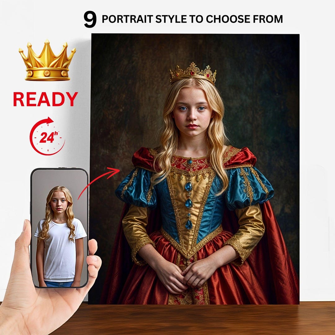Custom Royal Princess Portrait for Girl, Personalized Portrait, Gift ...