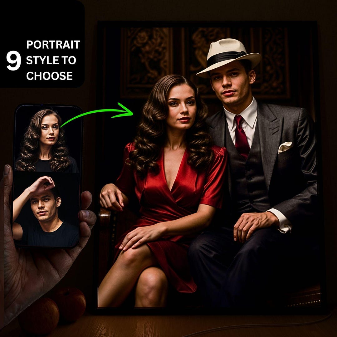 Custom Glowing Mafia Couple Realistic Portrait From Photo. Faceswap ...