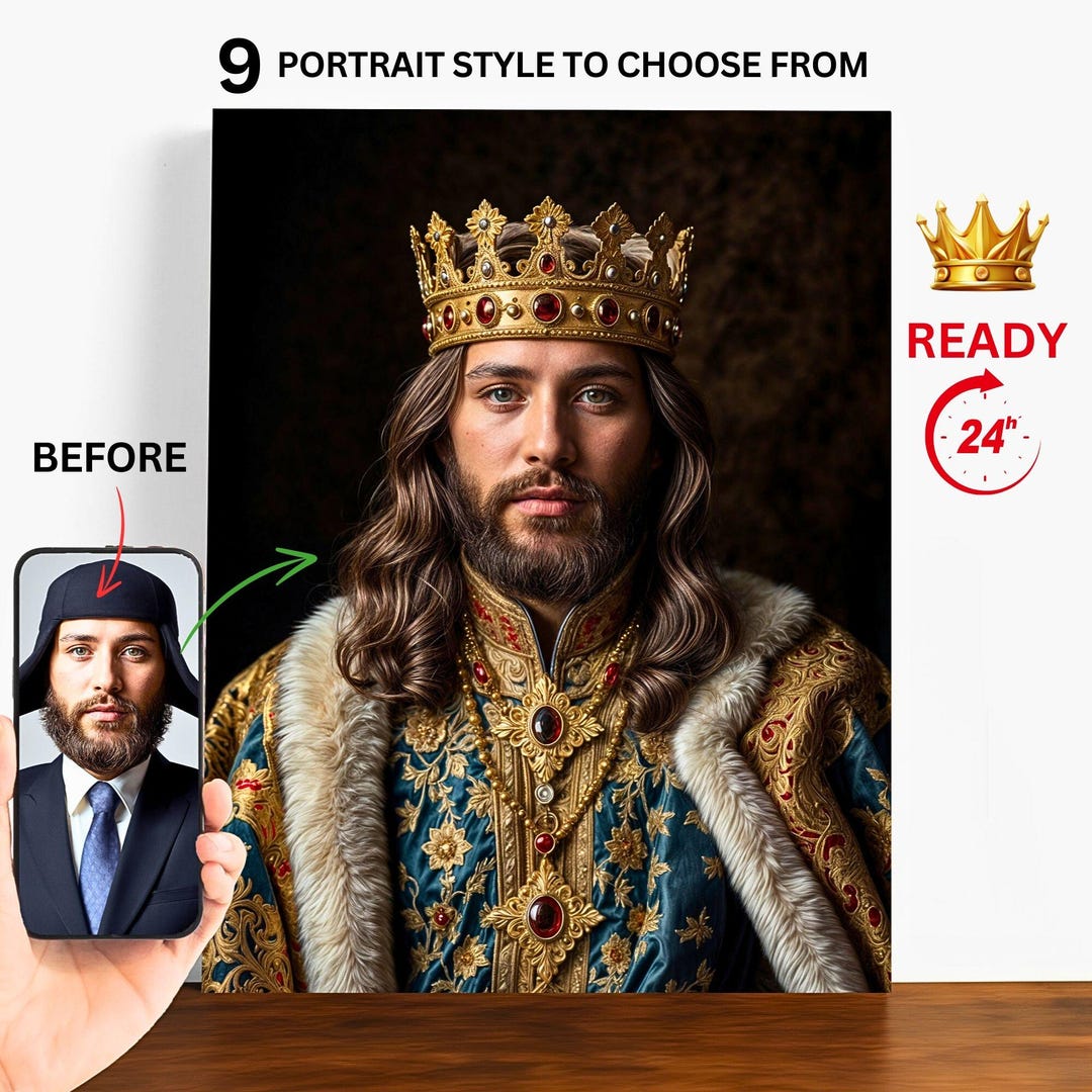 Custom Royal King Portrait From Photo, Renaissance Portrait, Birthday ...