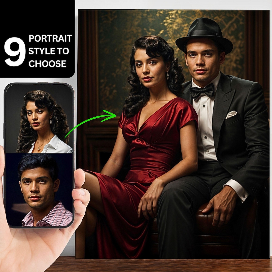 Custom Mafia Couple Portrait From Photo, Photo Editing Face Swap ...
