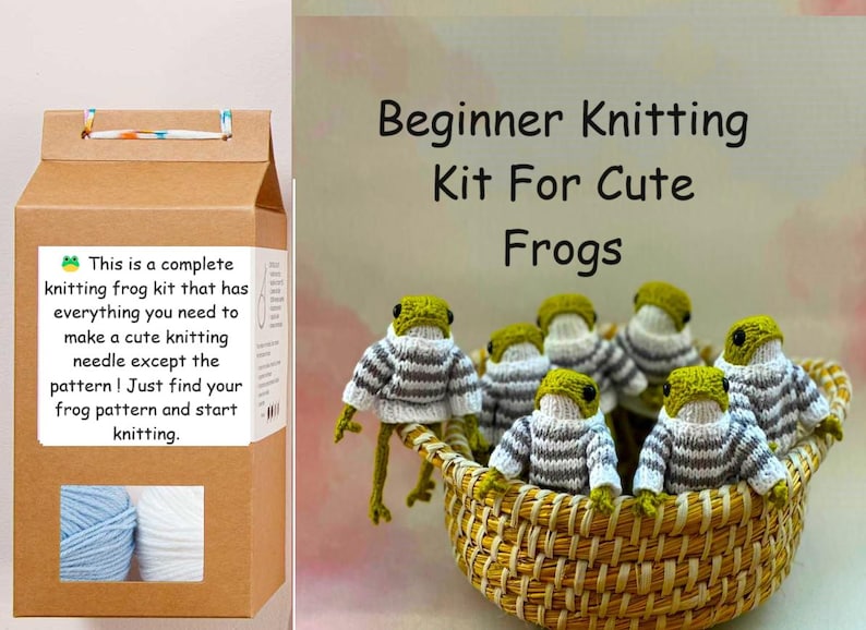 BEGINNER KNITTING KIT Amigurumi Frog With Sweater , Easy Starter ...