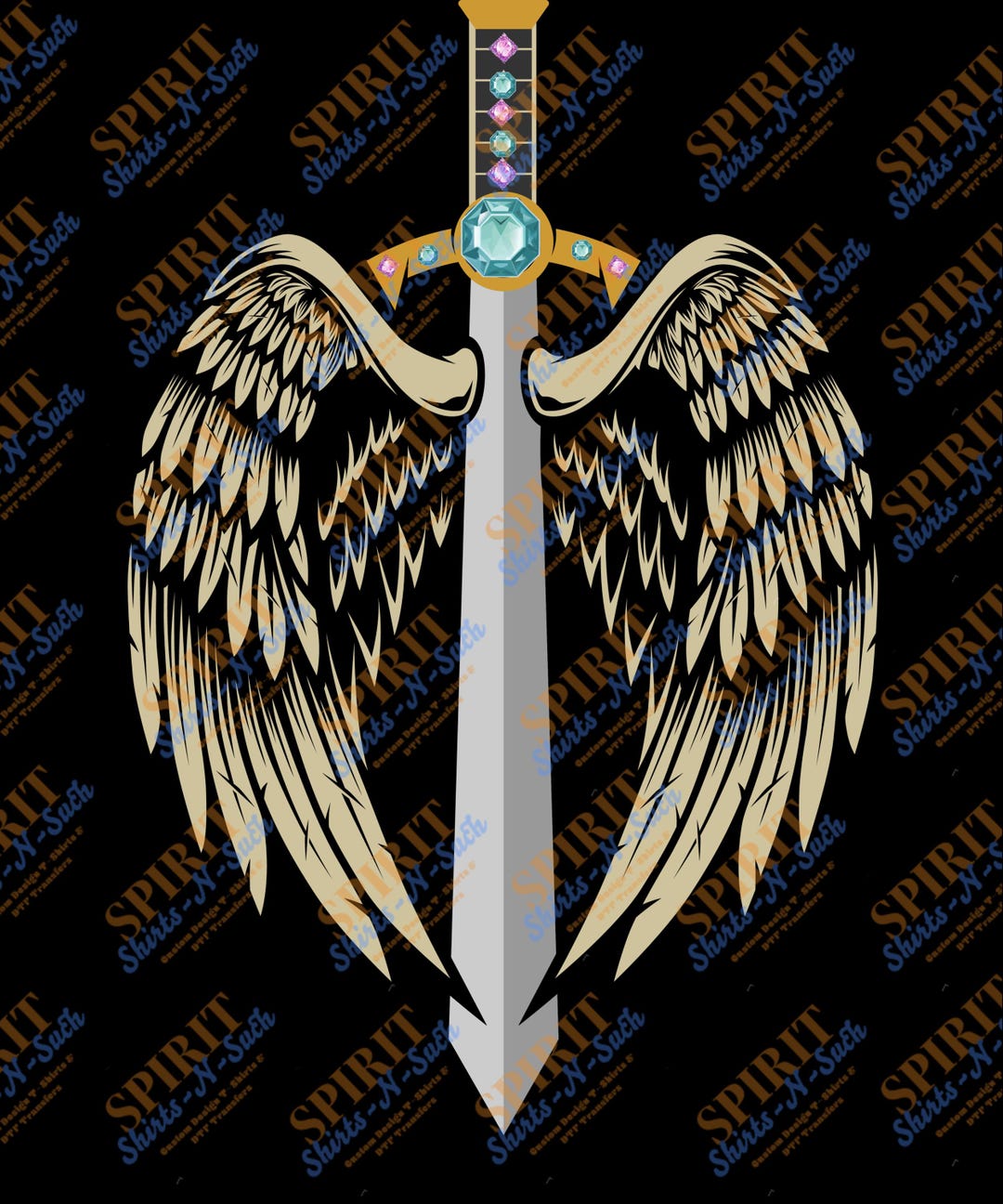 Angel Wings and Sword Warrior, Instant Download PNG File for DTF ...