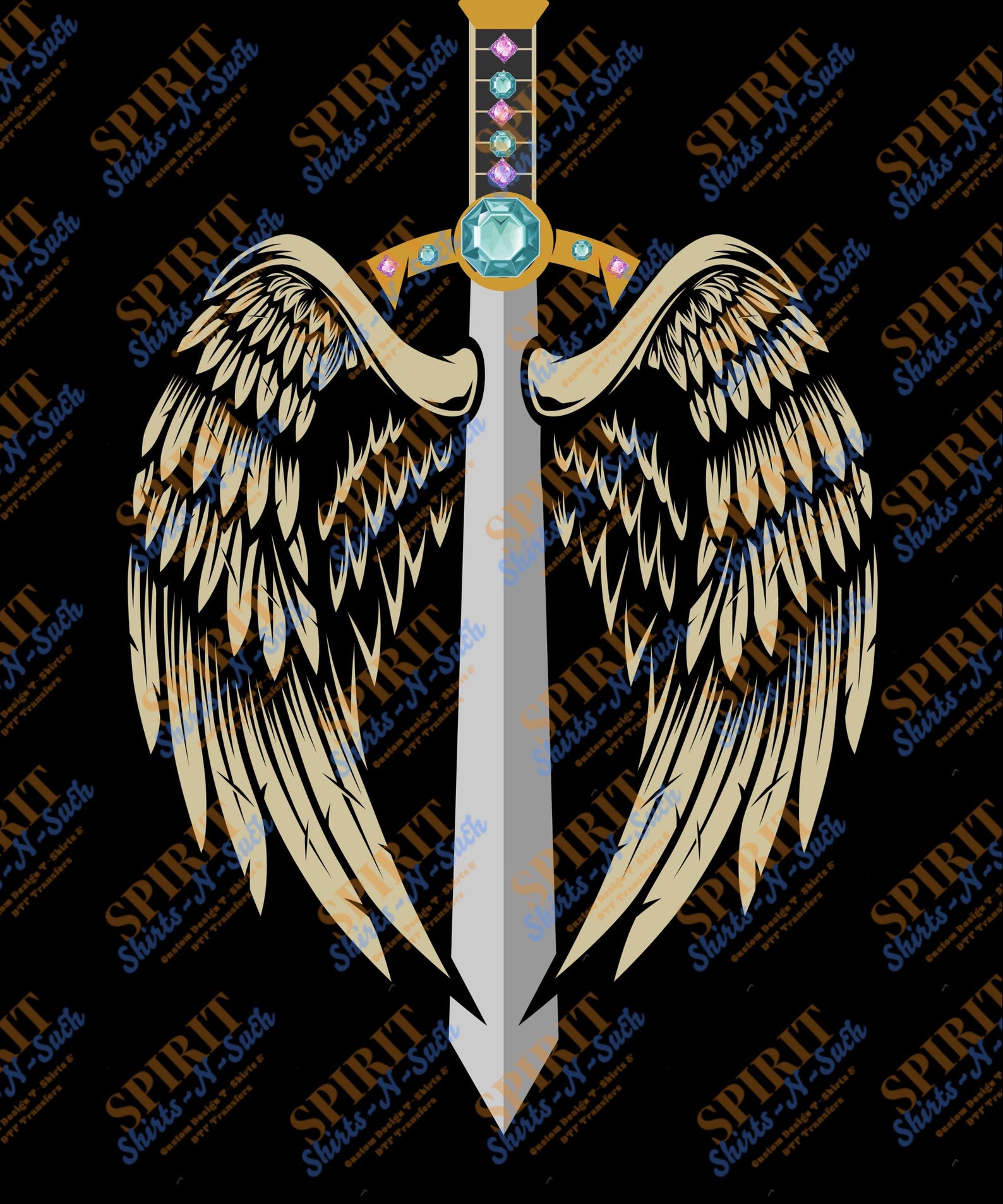 Angel Wings and Sword Warrior, Instant Download PNG File for DTF ...