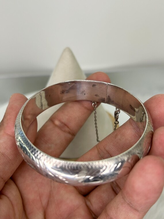 Vintage Engraved Sterling Silver 925 Bangle | 7 in Ba… - Gem