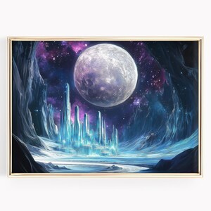 Full Moon With Crystal Castle Landscape Printable Wall Art Decor Dreamy ...
