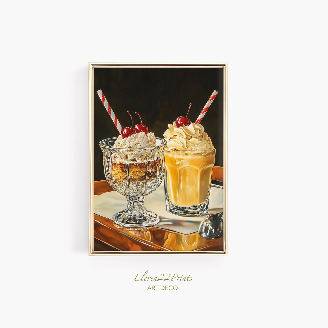Vintage Soda and Sundae Ice Cream Wall Art Print Poster, Classic ...