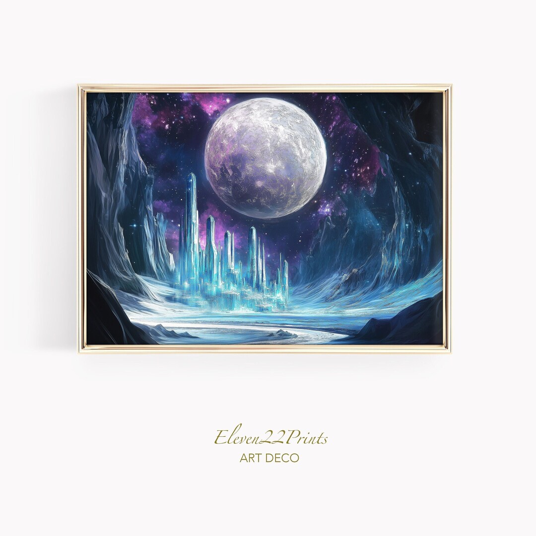 Full Moon With Crystal Castle Landscape Printable Wall Art Decor Dreamy ...