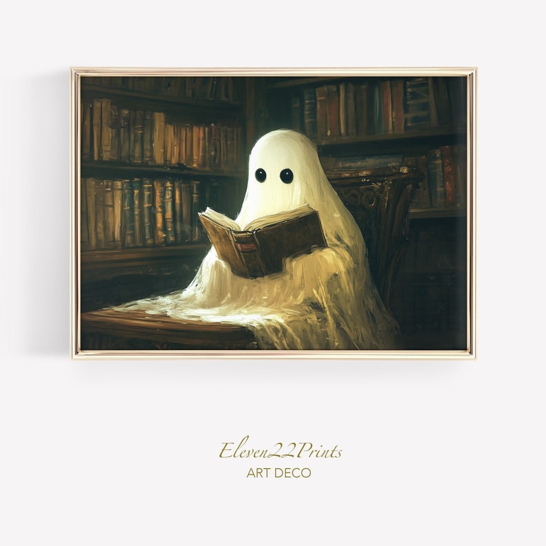 Halloween Printable Ghost Reads Book Wall Art Autumn Wall Decor Spooky ...
