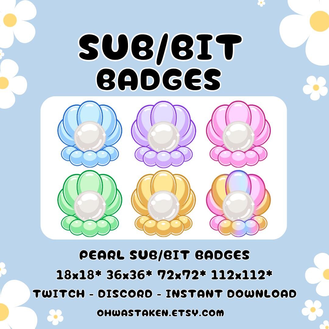 Pearl Sub & Bit Badges - Twitch | Discord Subscriber Rewards - Etsy