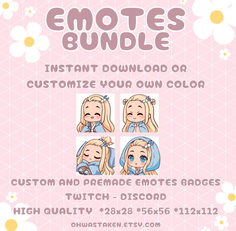 Cute Blonde Chibi Character Emote With Blue Kimono 28x28, 56x56 ...