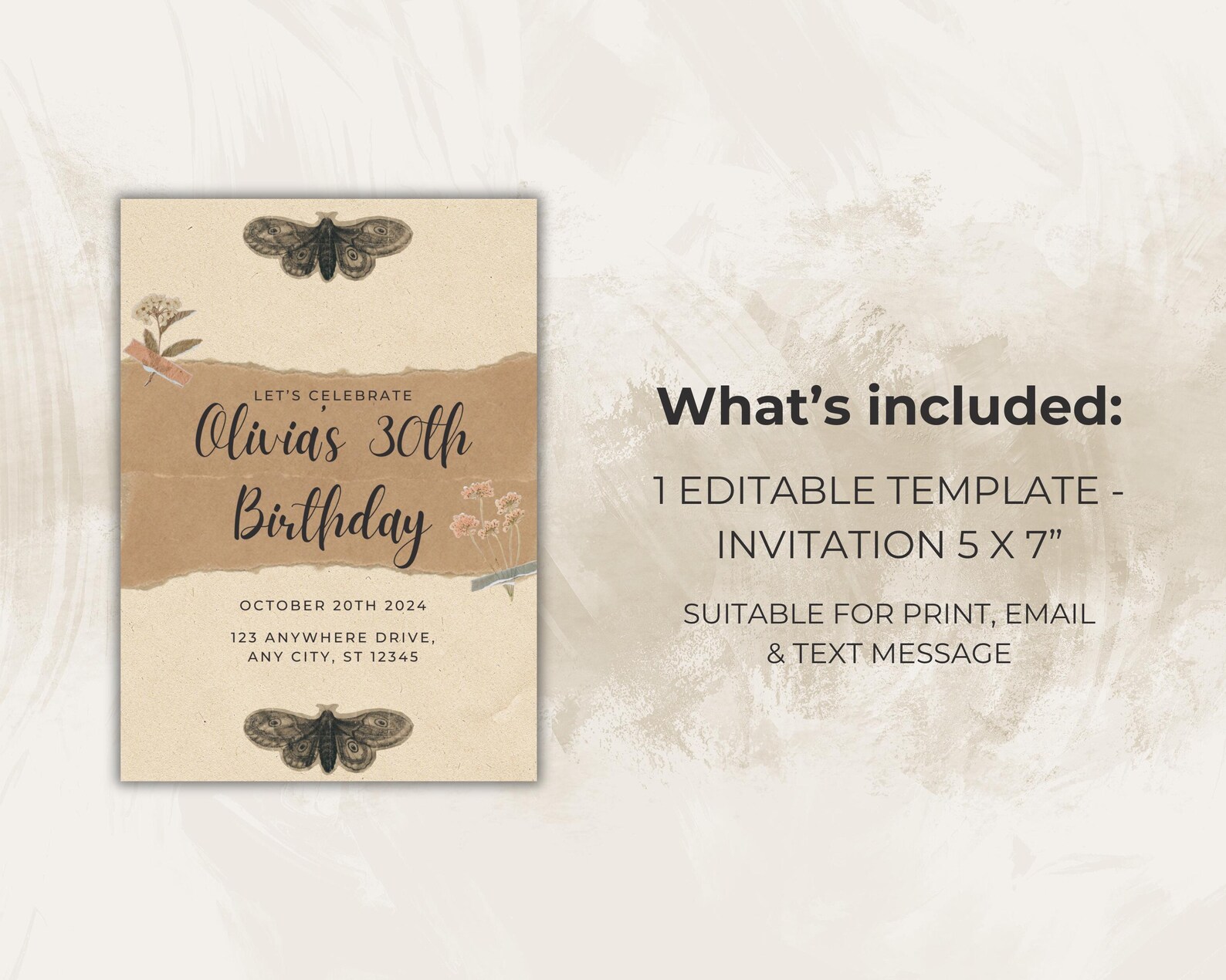 Rustic Birthday Party Invitation Template, Natural Earthy Invite, Craft ...