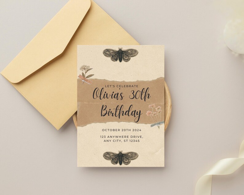 Rustic Birthday Party Invitation Template, Natural Earthy Invite, Craft ...