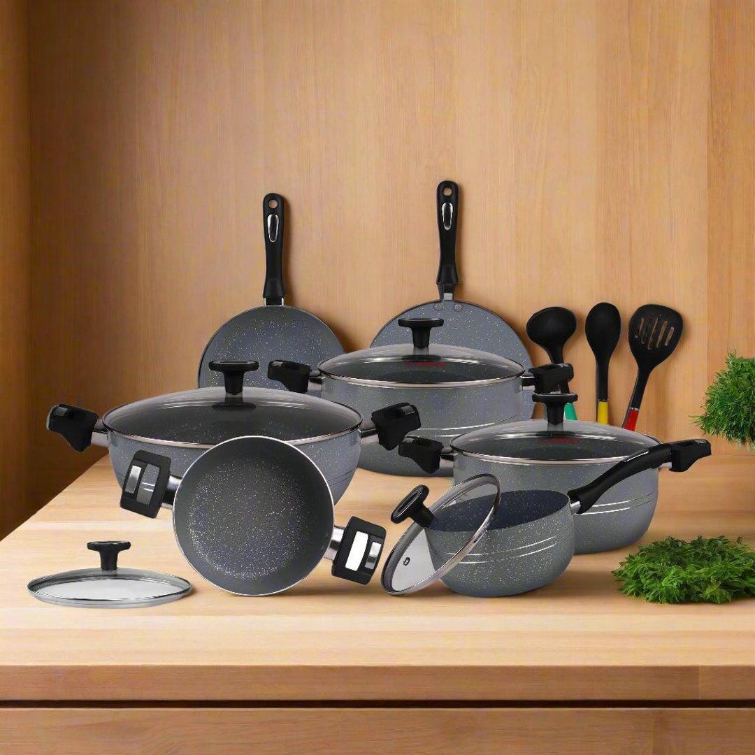 Chef Best Aluminum Non Stick Kitchen Set 15 Pcs New Arrival Cookware ...