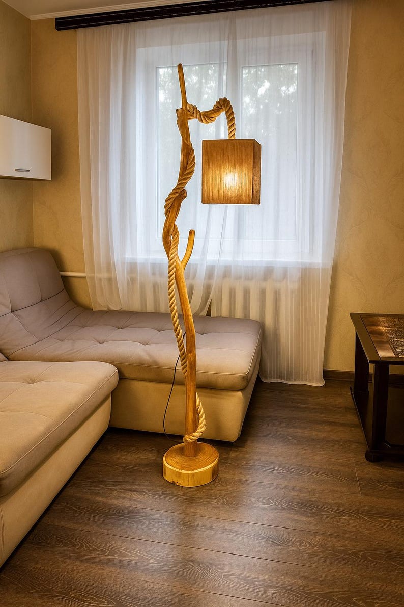 Handmade Wooden Floor Lamp/ Rustic Style Lamp for Bedroom / Living Room ...