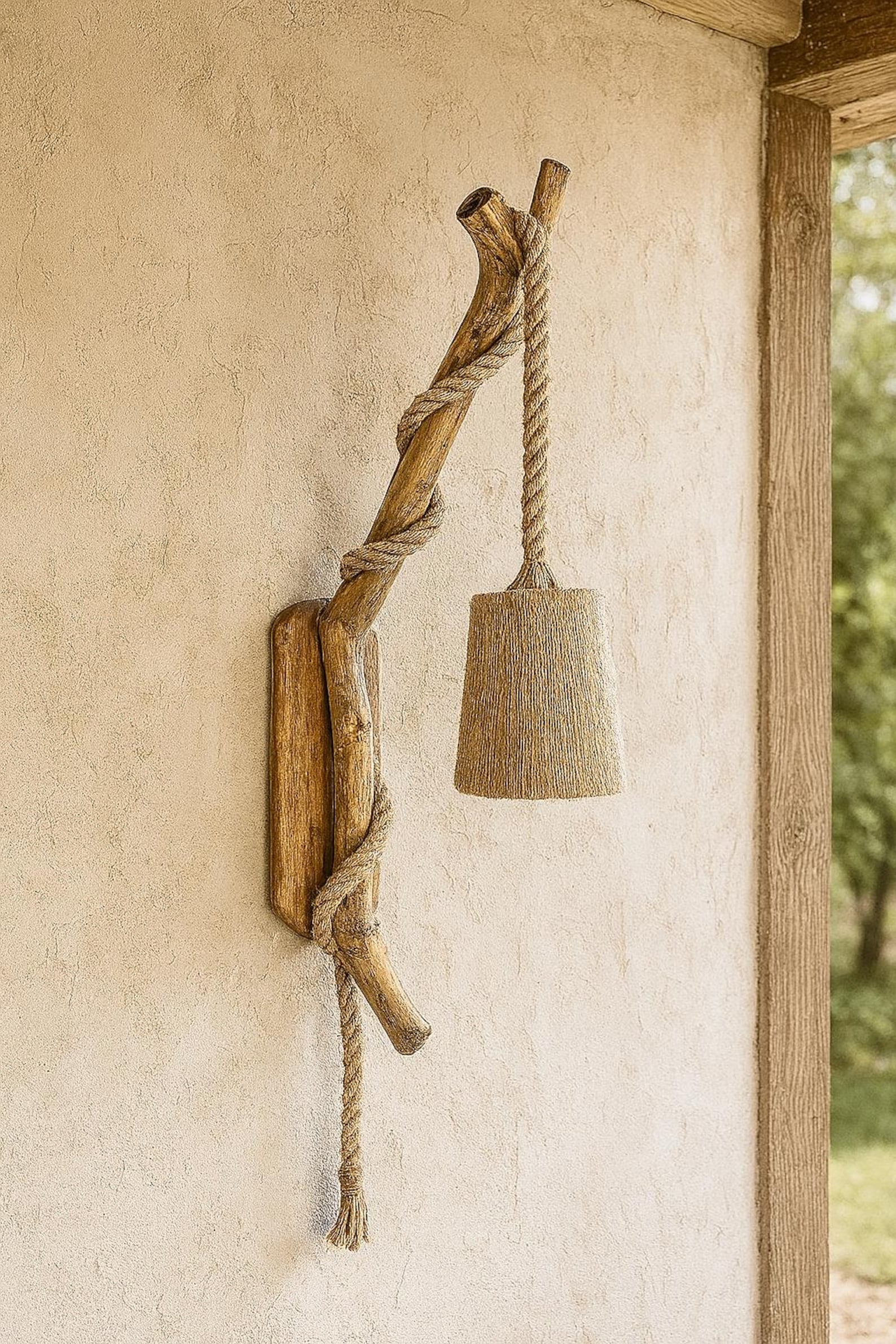Rustic Wooden Wall Lamp – Boho Tree Branch Light With Fringe Lampshade ...