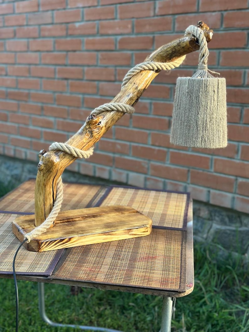 Organic Modern Lighting, Table Lamp on Tree Branch With Fringe, With a ...