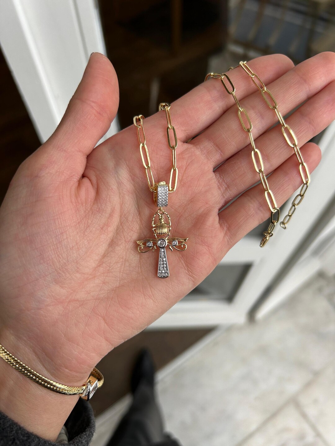 Gold Ankh Necklace, Gold Cross Chain, 14k Heavy Plated Gold, Ankh Cross ...
