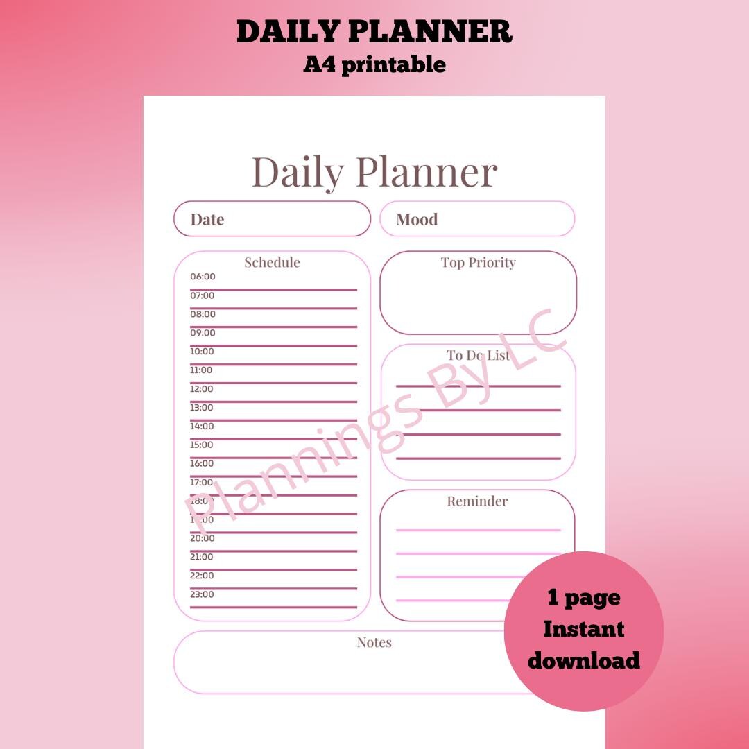 Digital Daily Planner, Printable, A4, Daily Schedule, Reusable - Etsy