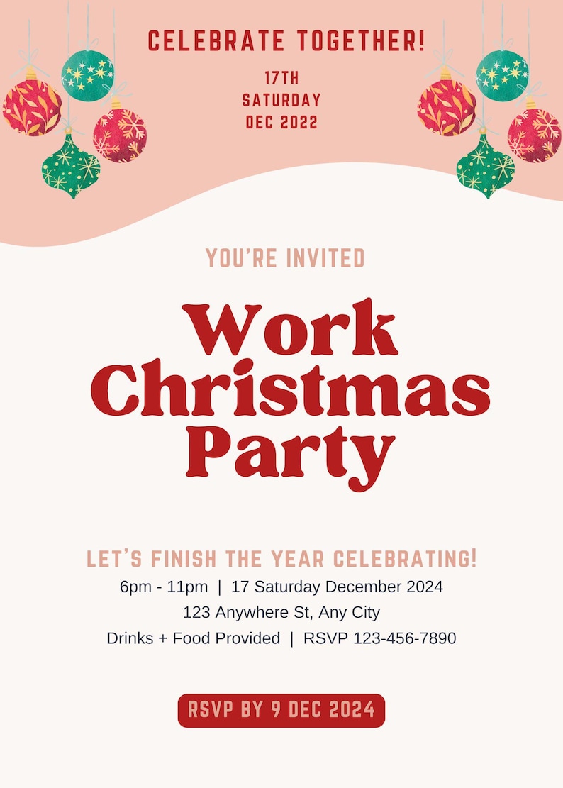 Work Christmas Party Invite, Customizable Work Christmas Party ...