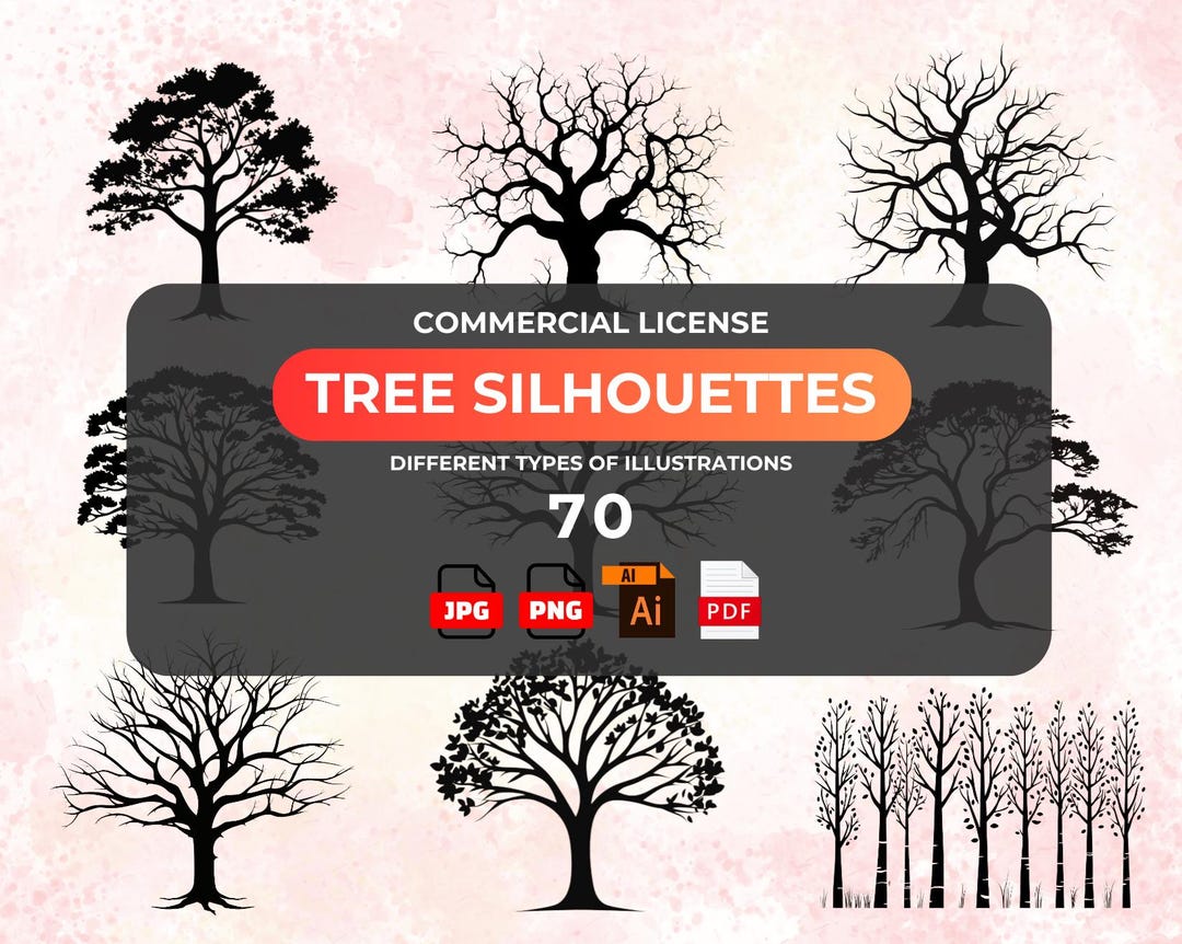 Tree Silhouette Wall Art Set Nature-inspired Minimalist Decor Digital ...