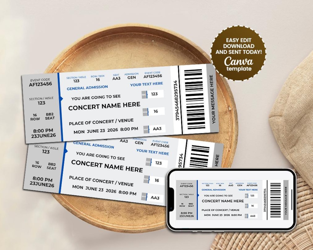 Custom Concert Ticket, Concert Ticket Template, Personalized Event ...