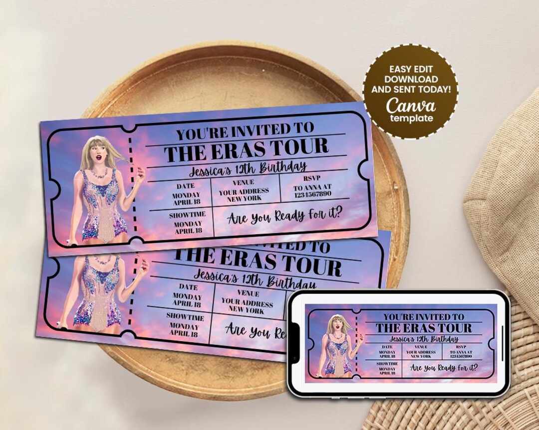 Surprise Music Ticket Stub, Birthday Invite, Eras Concert Keepsake ...