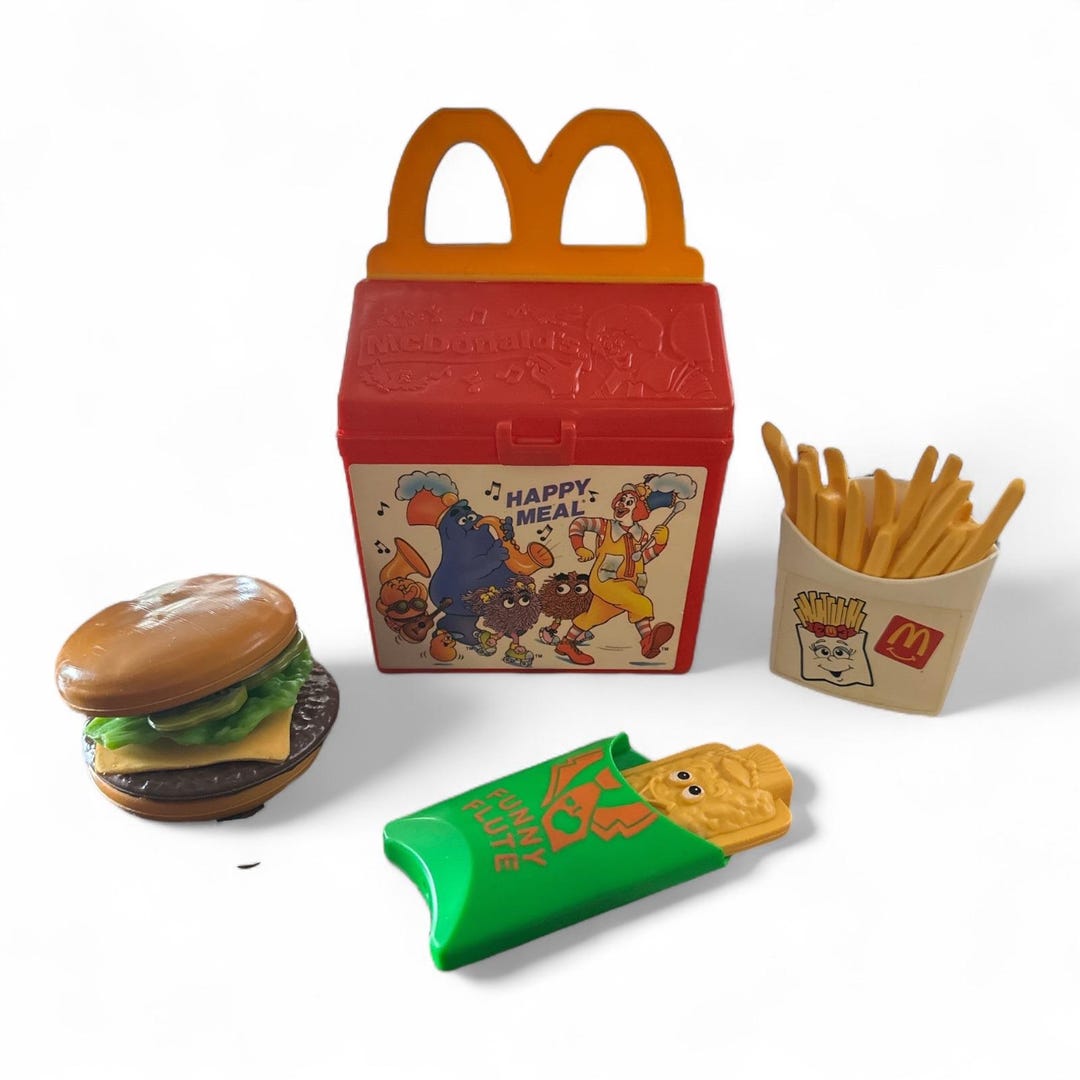 Vtg 1989 Mcdonalds Happy Meal - Burger, Fries, Funny Flute Fruit Pie ...