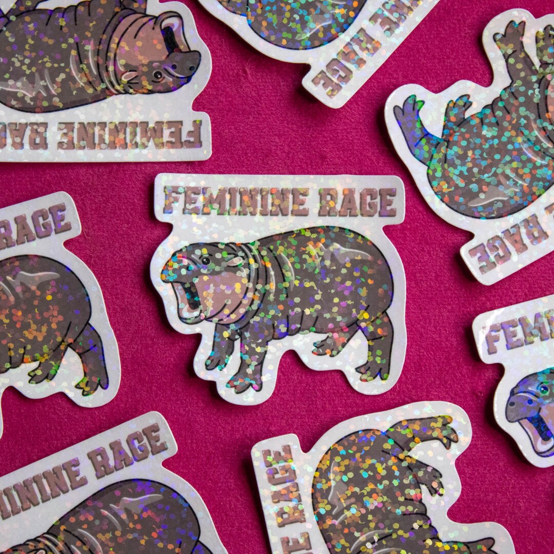 CLEARANCE Moo Deng Feminine Rage Sticker Animals, Cute, Kawaii, Sparkly ...