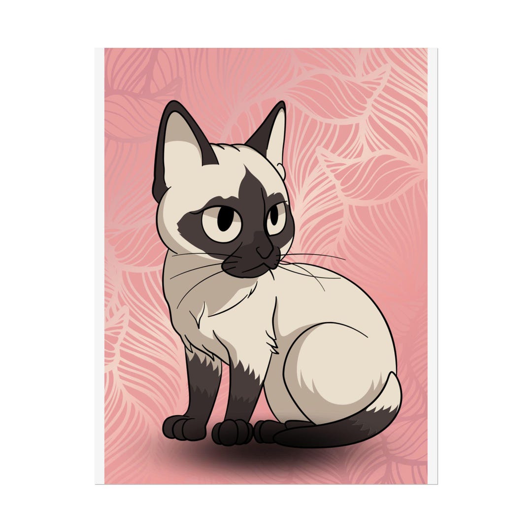 Siamese Cat Print Poster - Rococo Pink and Gold Background - Rolled ...
