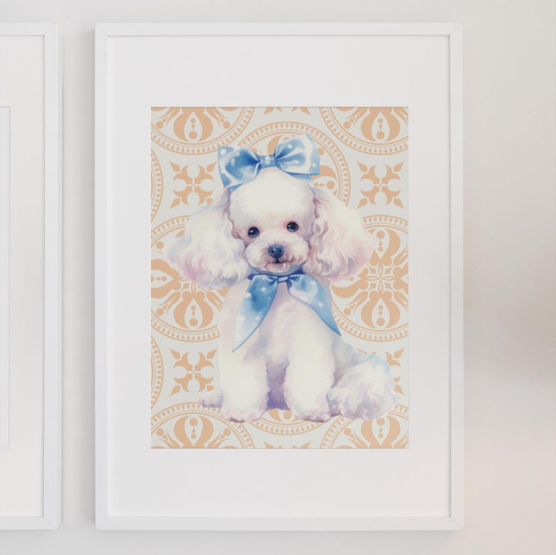 Rococo Coquette White Poodle With Blue Ribbon in Rococo Coquette Style ...