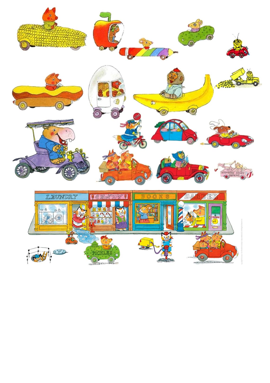 Richard Scarry's Busy Town Clipart, Wacky Cars & Street Scene (digital ...