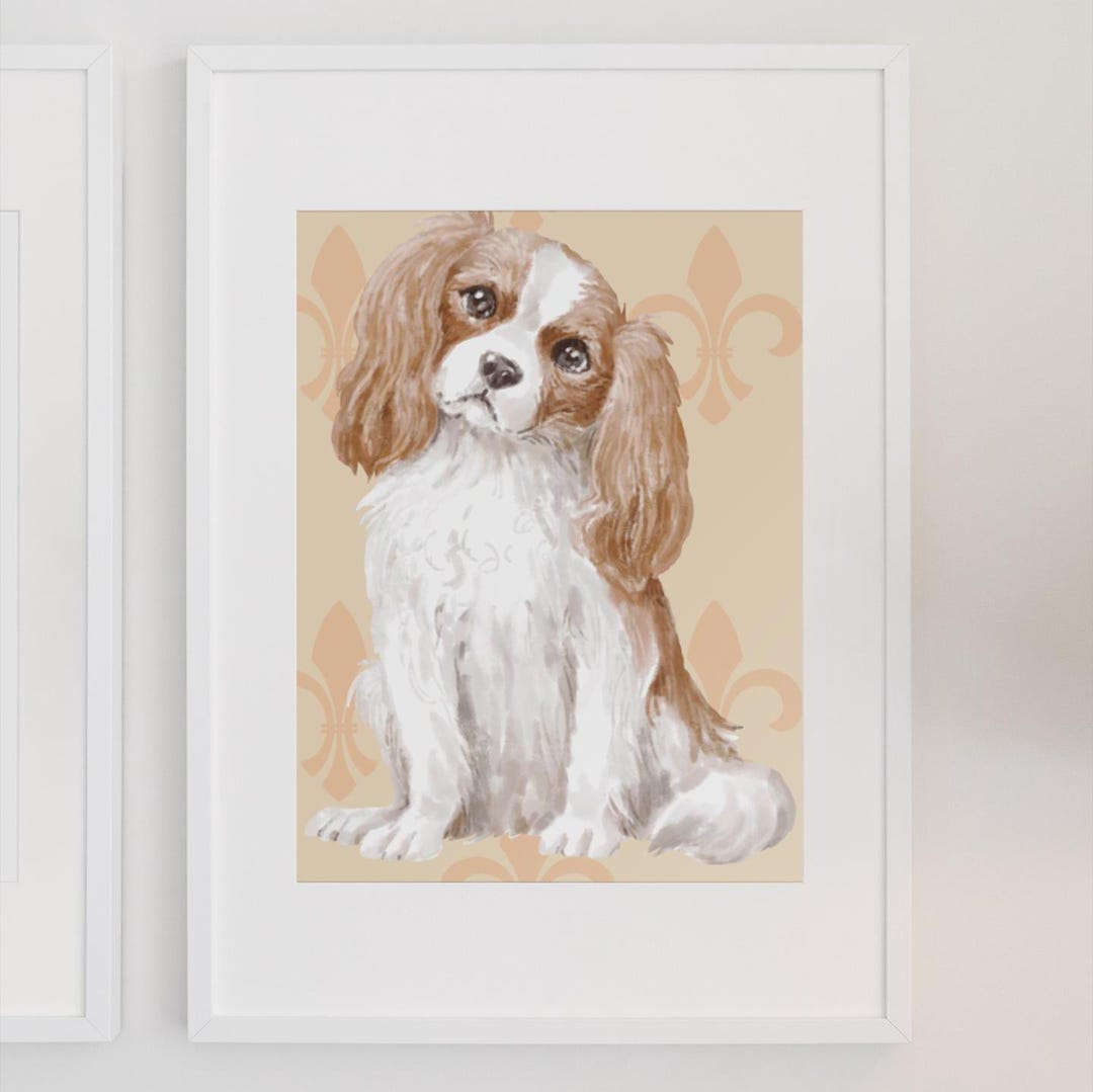 Seated King Charles Spaniel Watercolour Print With Regal Background ...
