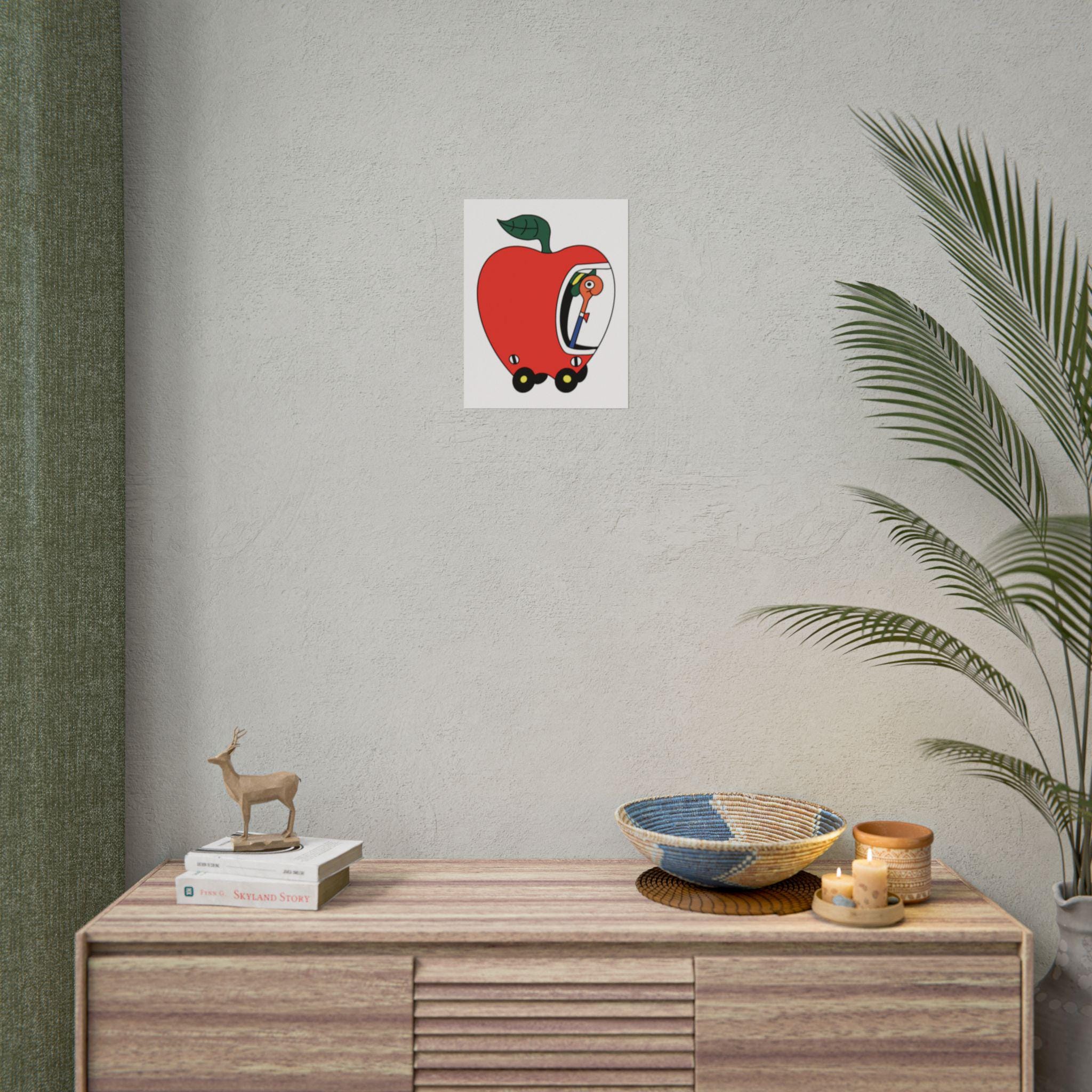 Whimsical Lowly Worm in Apple Car Art Poster, Playful Gift for Richard ...