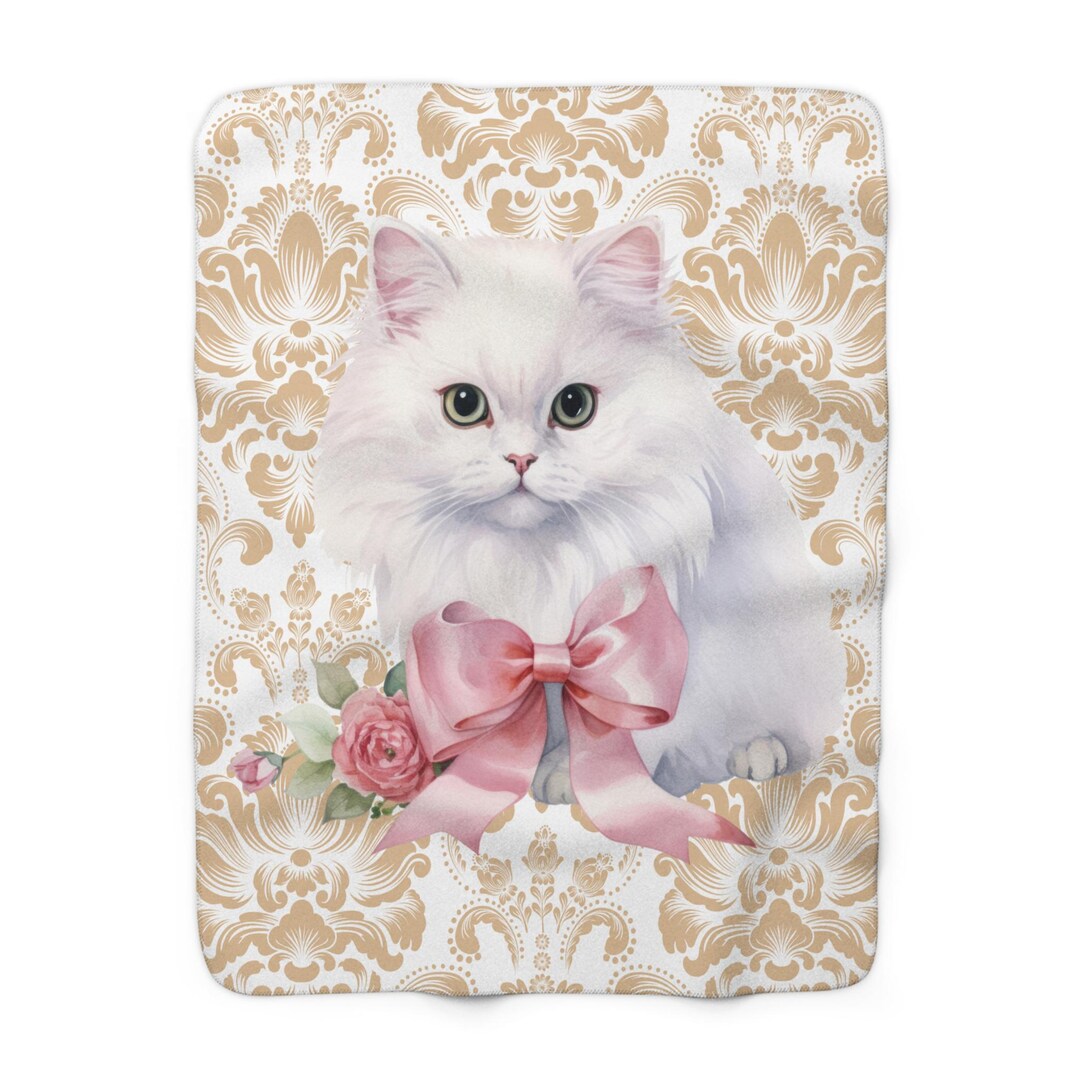 Cozy and Stylish Rococo Coquette Design A Fluffy White Kitten With Pink ...