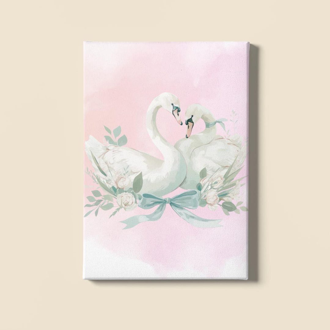 Rococo Coquette Style Matte Canvas Art, 12x9 Inches - Swan Mating Pair ...