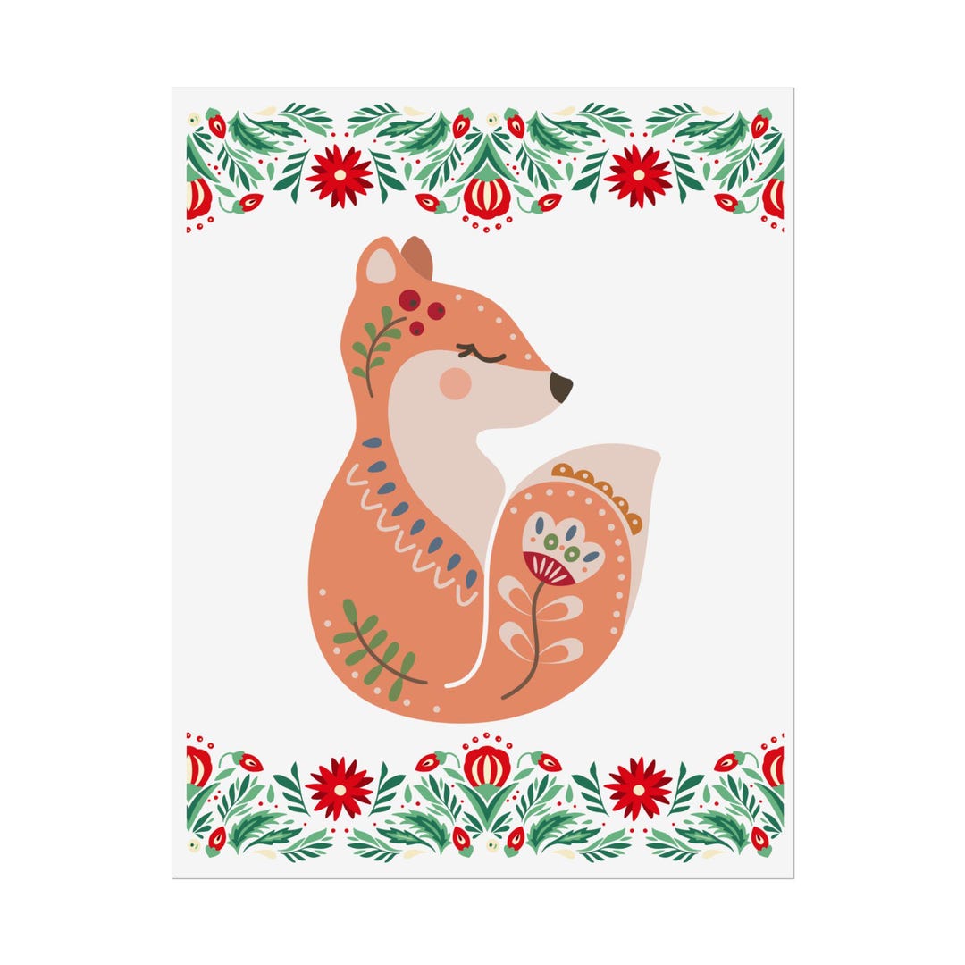 Scandinavian Peach Fox - Folk Art Print - 11 X 14" - Etsy