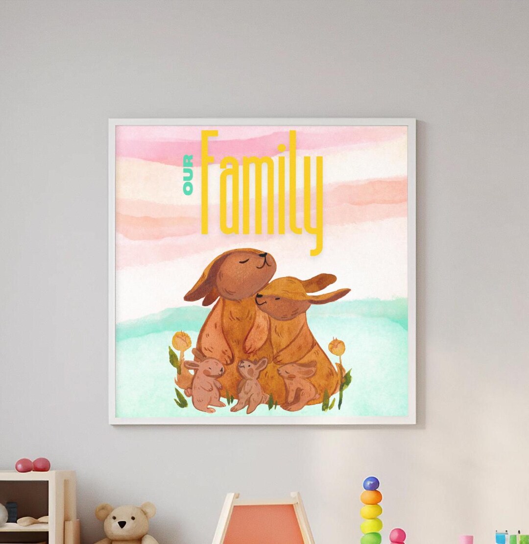 Our Family Print - Rabbit Family Watercolour Decor Poster- Quirky ...