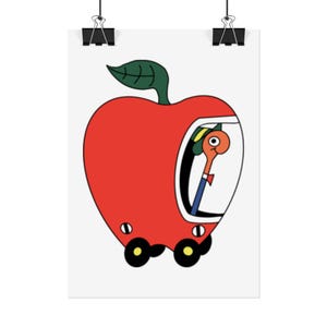 Whimsical Lowly Worm Apple Car Rolled Poster, Digital Download Decor ...
