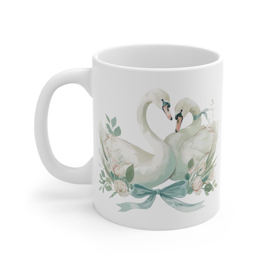Romantic Coquette Rococo Design Mating Swans - Pale Green Ribbon and ...