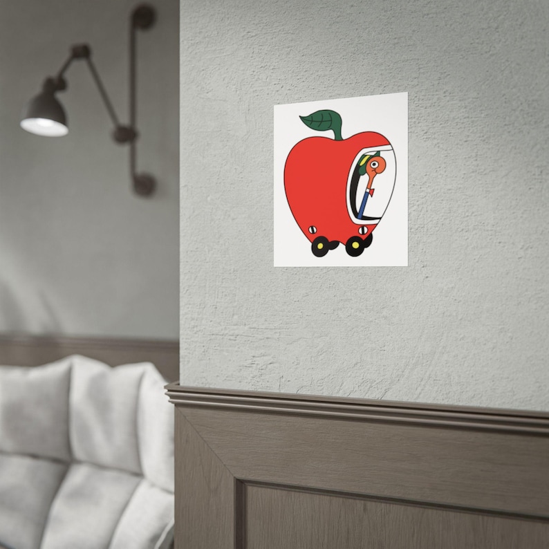 Whimsical Lowly Worm Apple Car Rolled Poster, Digital Download Decor ...