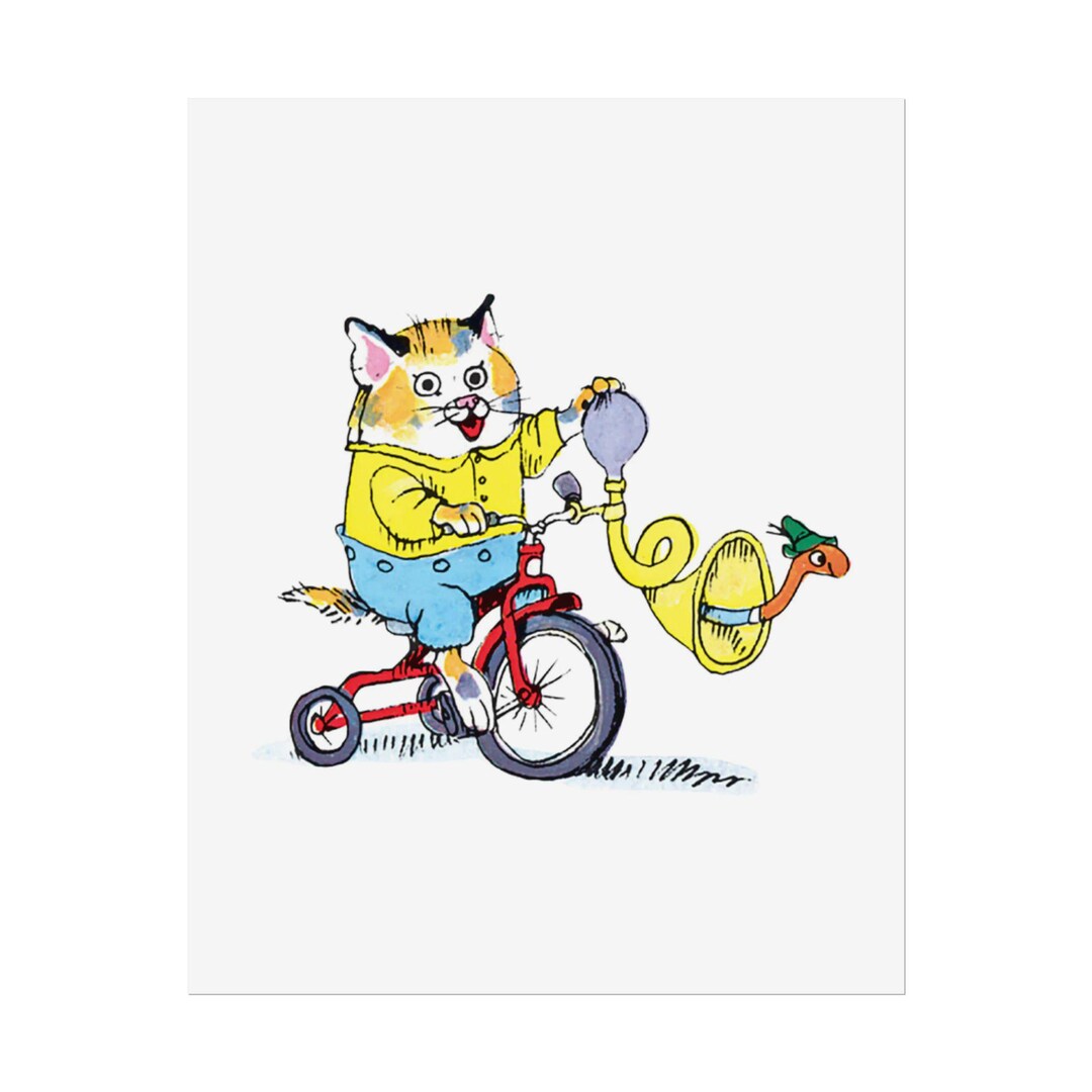 Playful Huckle Cat and Lowly Worm on Tricycle Cat Rolling Poster ...