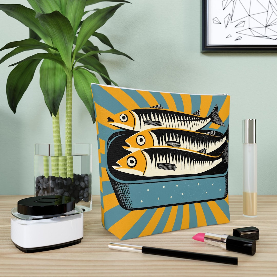 Whimsical Retro Design Sardine Fish Cosmetic Bag, Cute Makeup Pouch ...