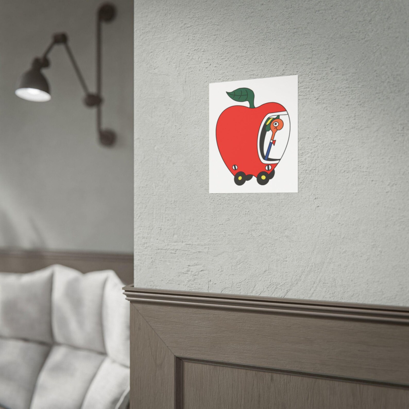 Whimsical Lowly Worm in Apple Car Art Poster, Playful Gift for Richard ...
