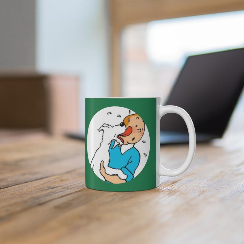 Tintin & Snowy Mug – Dog Kisses, Green Ceramic Coffee Cup (11oz, 15oz ...
