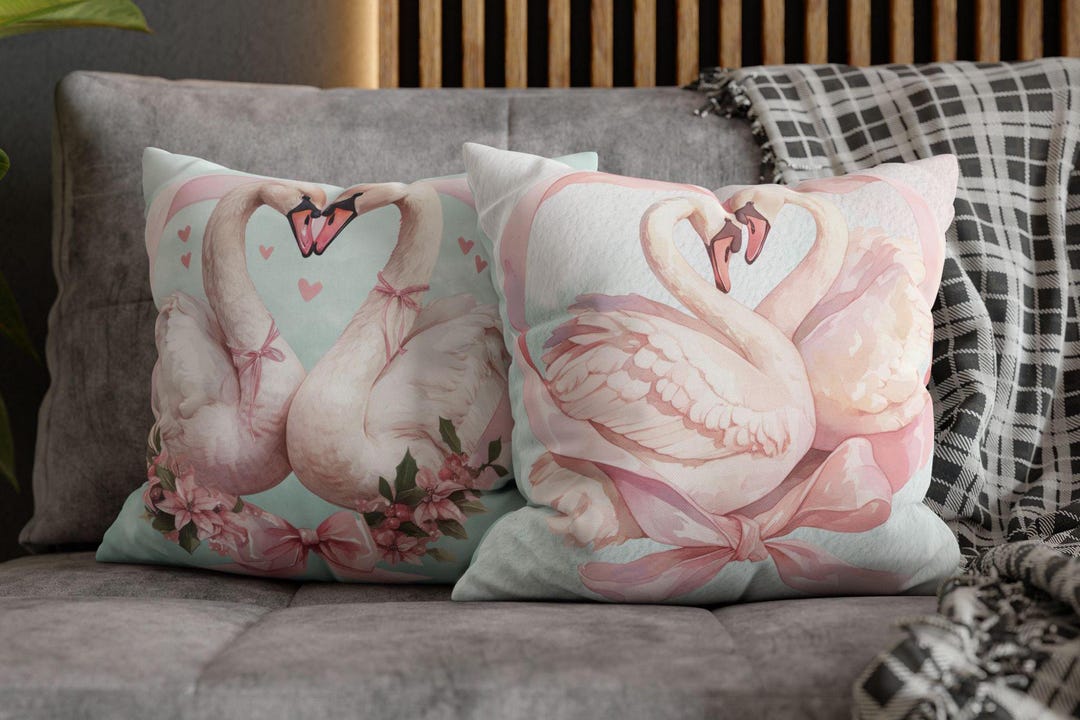 Rococo Coquette Style Cushion Cover With Swan Print on Both Sides ...