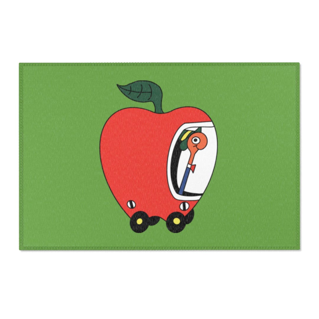 Whimsical Kids Wormy in His Apple Car Area Rug, Playroom Decor, Busy ...
