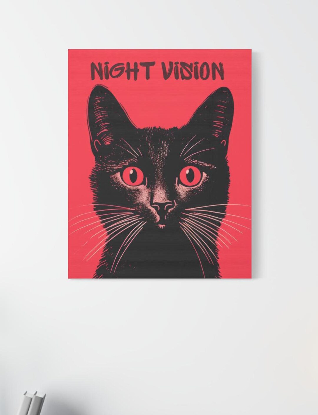 Black Cat Night Vision Design Cat Wall Art Canvas - A Quirky Pet ...