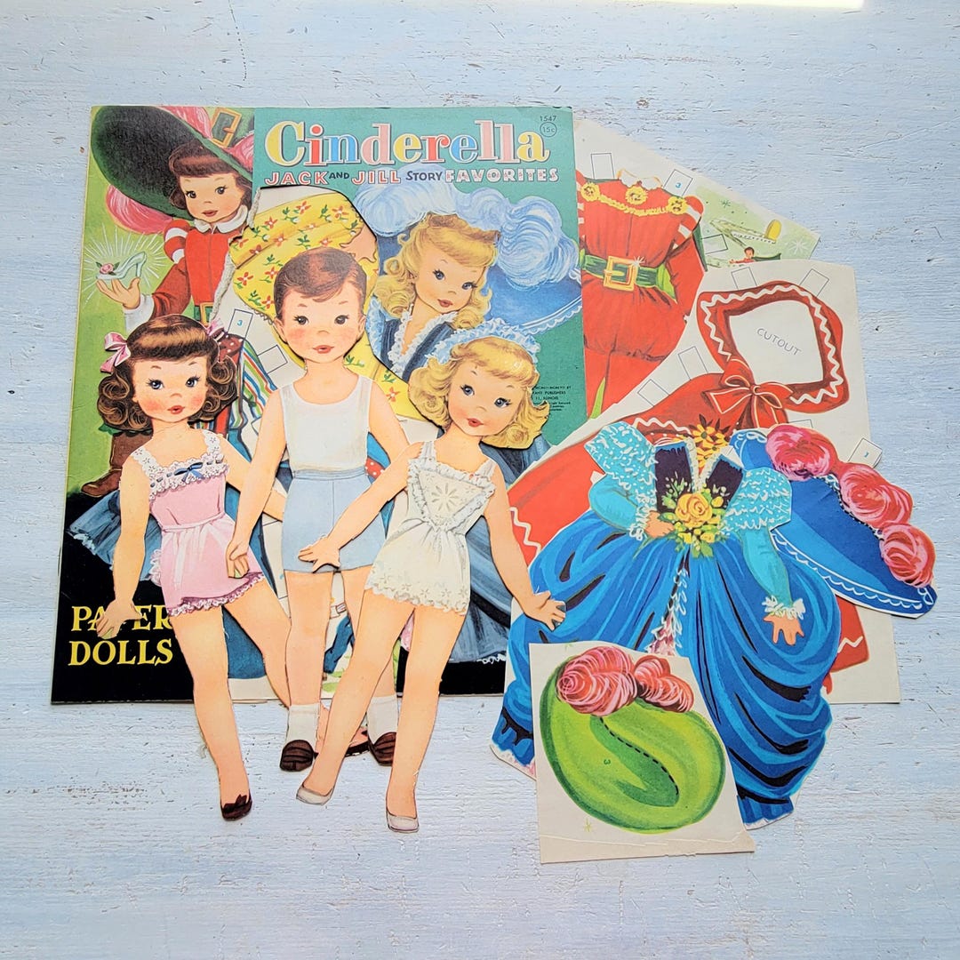 Vintage Cinderella Jack & Jill Cut-out Paper Dolls W/ Clothes Merrill ...