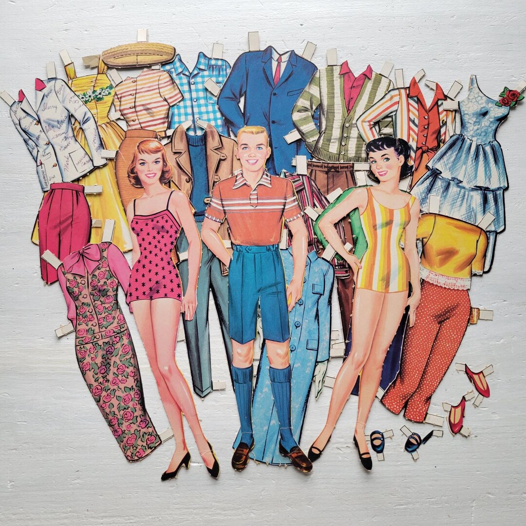 3 Vintage Cut-out Paper Dolls Women & Man With Clothes - Etsy