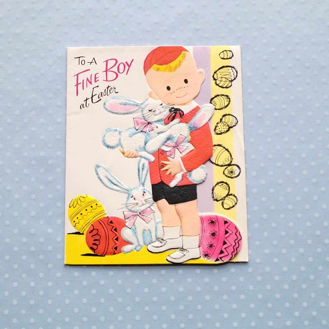 Vintage 1958 Fine Boy With Bunnies Easter Greeting Card - Etsy